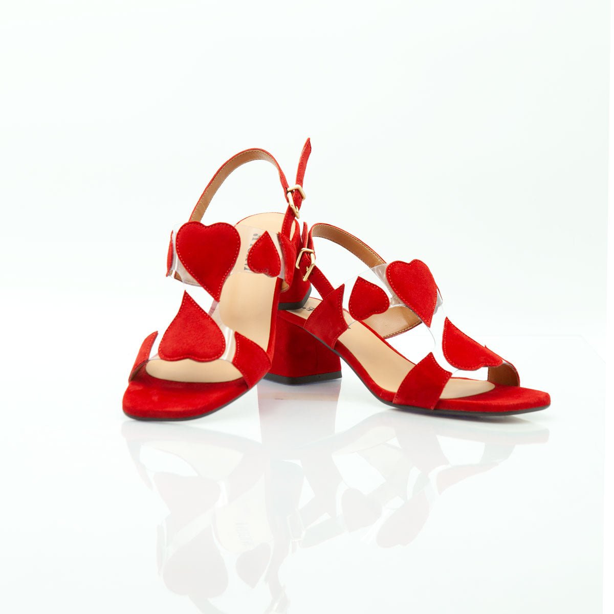 Red Suede Heart Sandal – Italian Artisan Elegance – Figini Milano